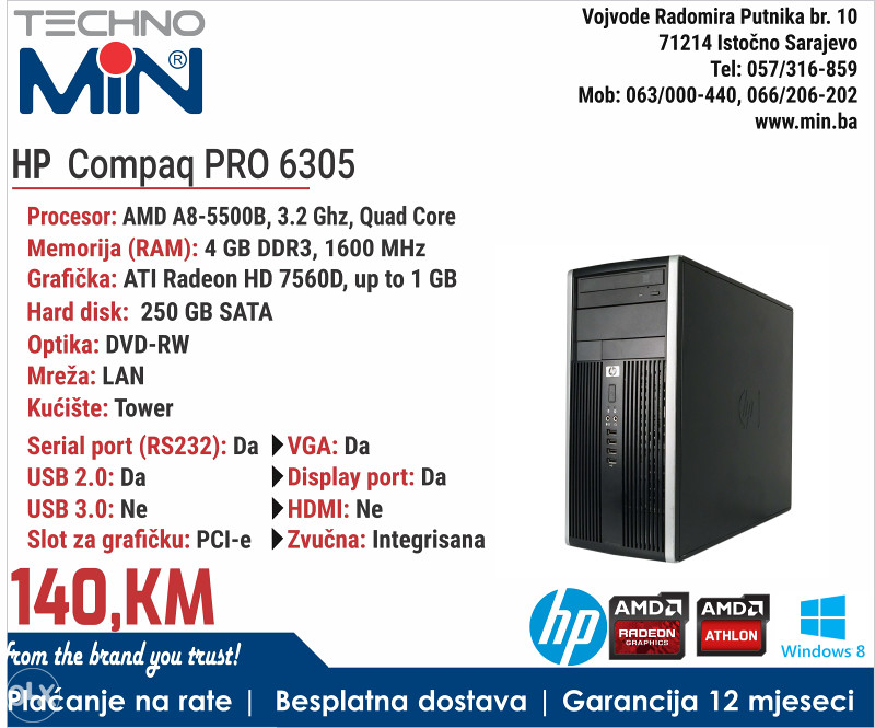 HP Comaq PRO 6305, AMD A8, 3.2/4/250/DVD-RW/TOWER - Desktop Računari ...