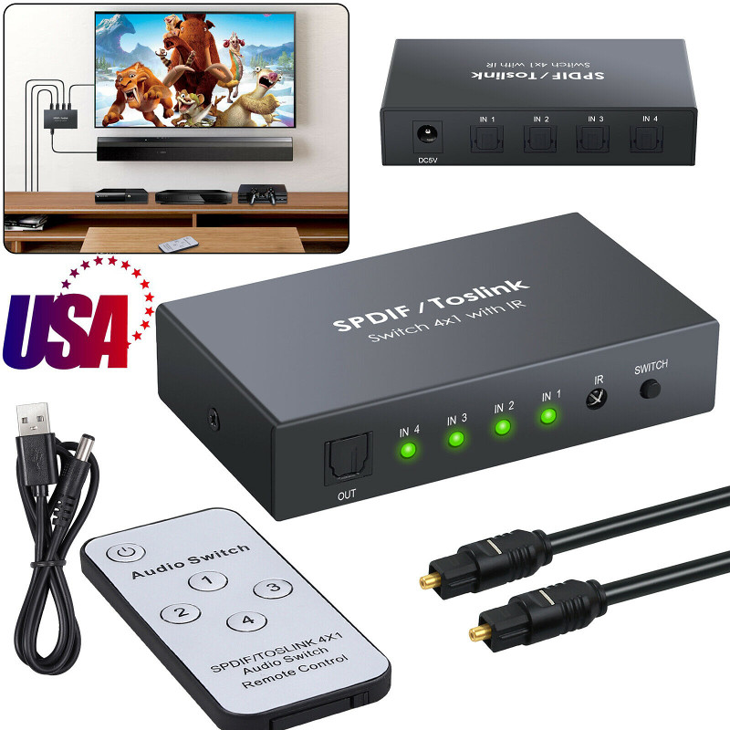 Toslink Switcher 4x1 Digital Optical Audio Switch IR - Switch - OLX.ba