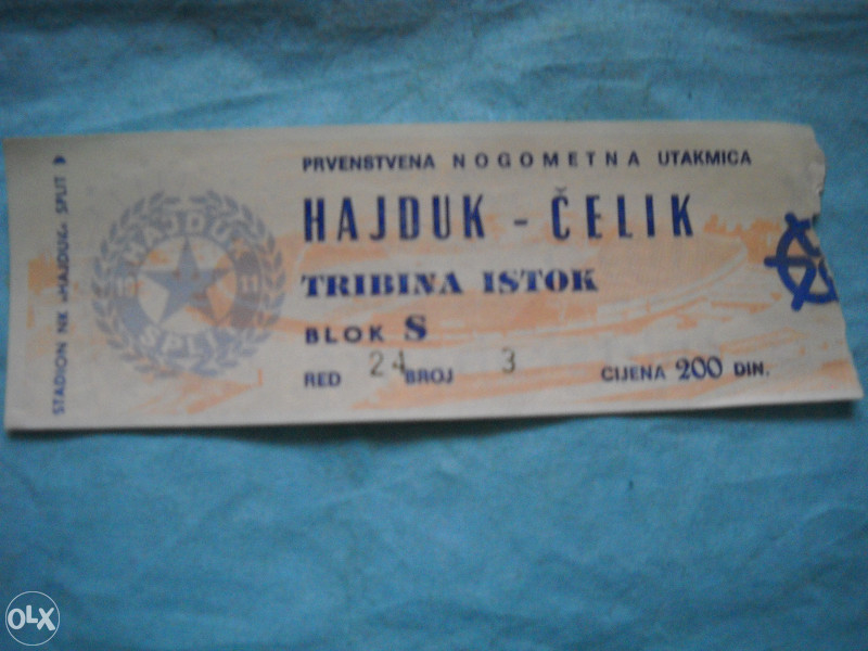 Stara ulaznica Hajduk Split - Čelik Zenica - Stare ulaznice - OLX.ba